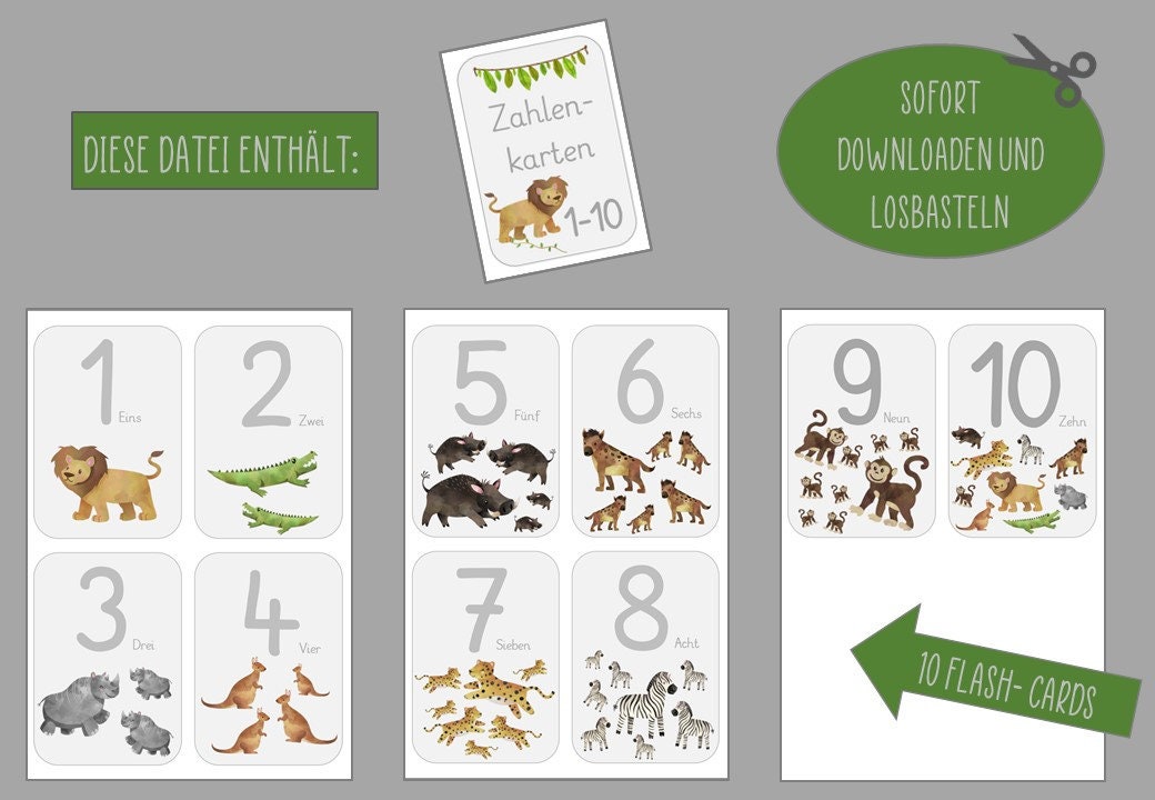 Numbers 1-10 Flashcards Wild Animals, Flashcards Numbers, Learning to ...