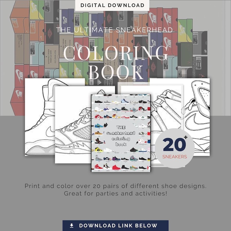 Sneaker Coloring Book – Printable Digital Coloring Pages for Kids ...