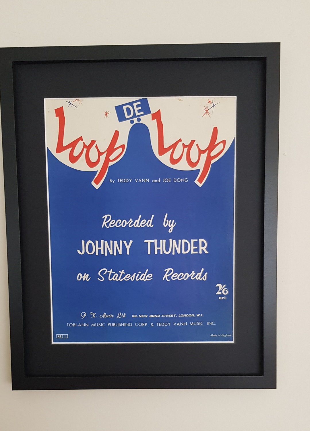 Loop De Loop Johnny Thunder Original 1962 Framed Vintage Sheet Music Wall Art Great Gift - Etsy