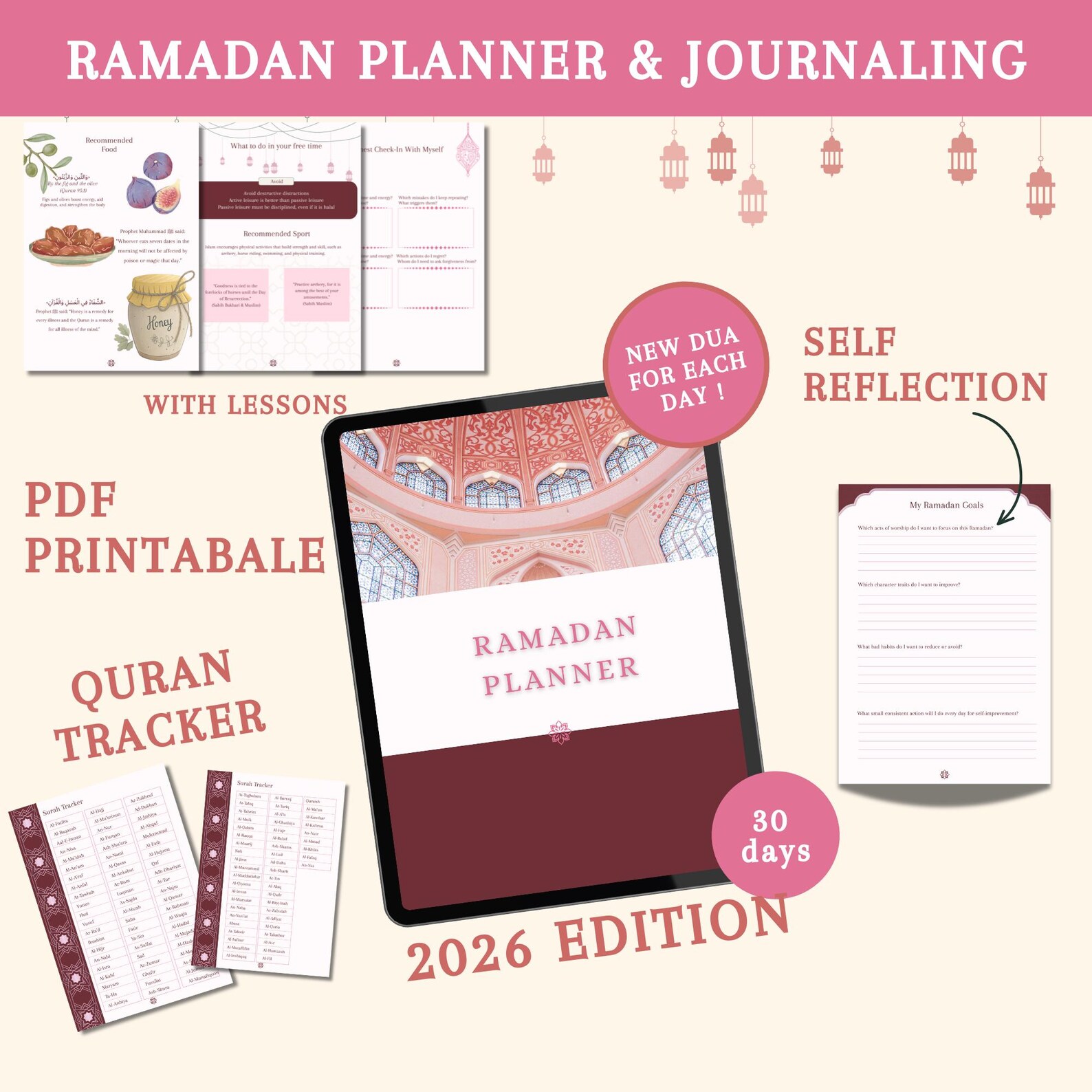 Ramadan Planner 2026 | Islamic Planner PDF | Pink Ibadah Tracker ...