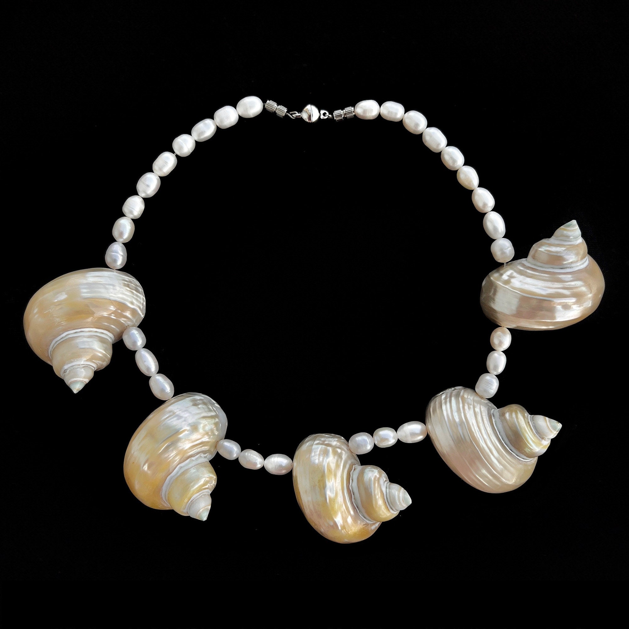Handmade Large Light Gold Seashell Necklace With Natural Freshwater ...