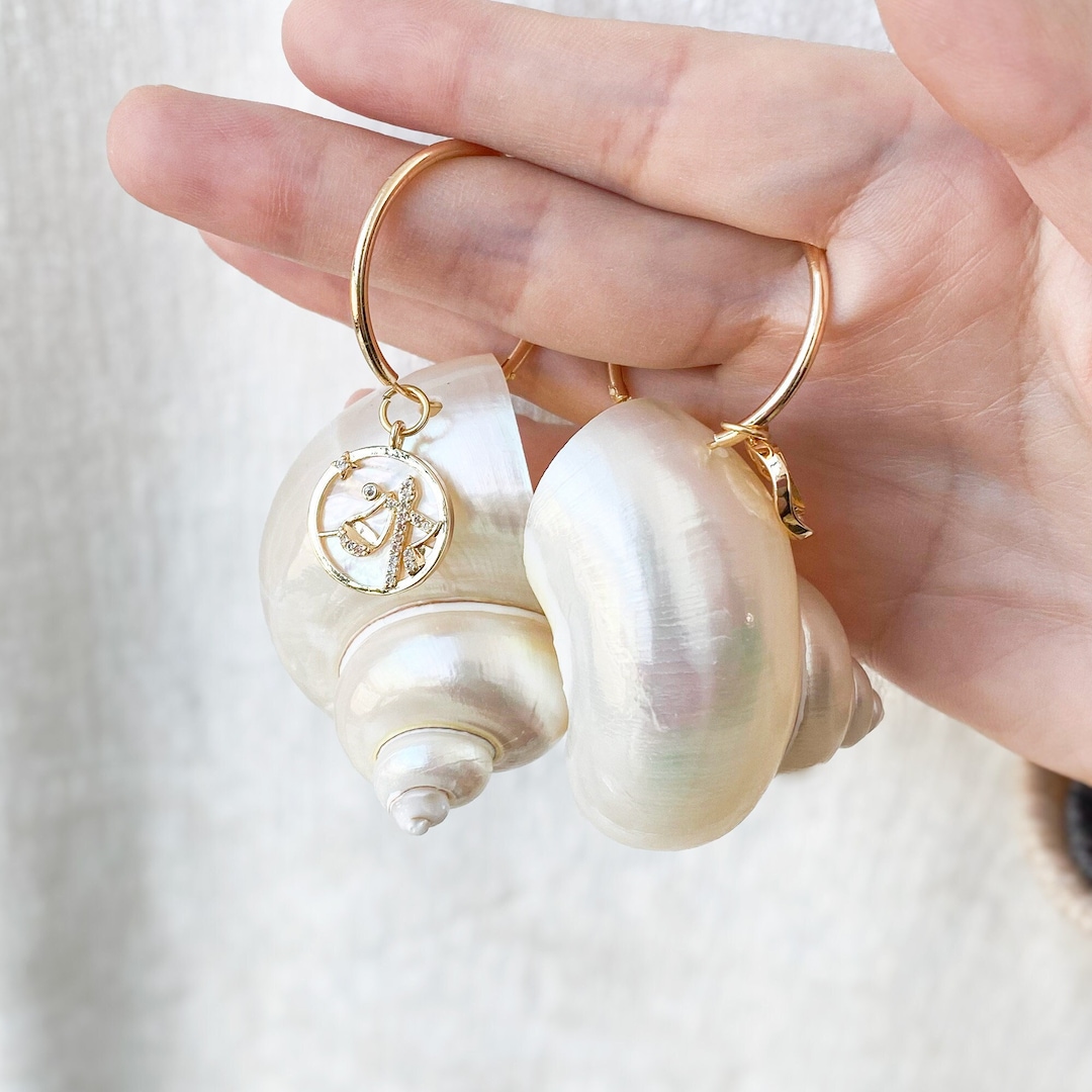Natural White Seashell Constellation Earrings, 14K Gold Plated Zodiac ...