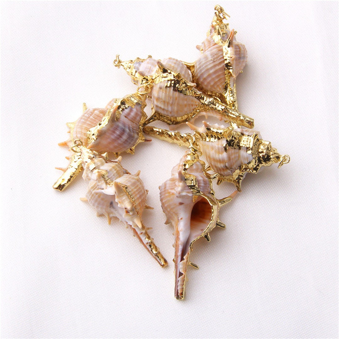 5/10PCS Electroplate Cone Seashell Pendants | Spiral Shell Gold Plated ...