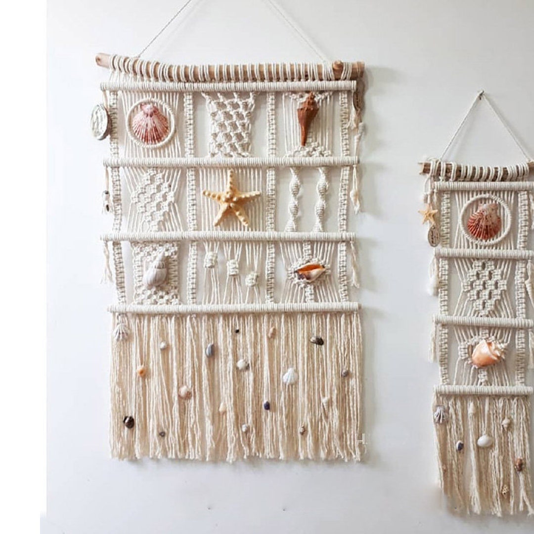 Hanging Shell Art for Nautical Decor or Garden Bohemia Woven - Etsy