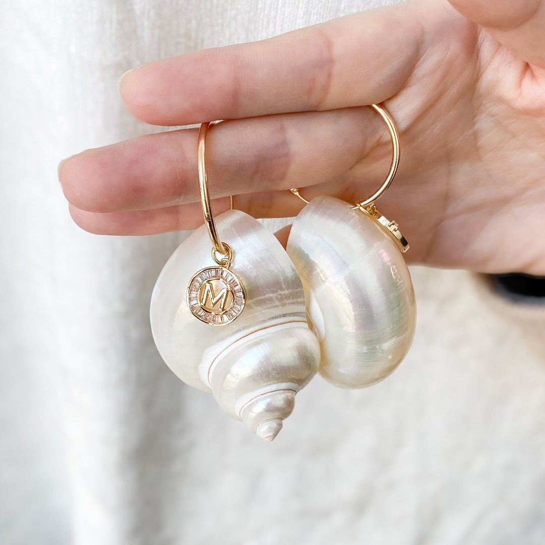 Natural White Seashell Constellation Earrings, 14K Gold Plated Alphabet ...