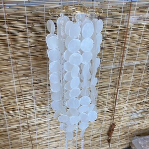 White Round Capiz Shell Wind Chime Beach House Decor Handmade Capiz ...