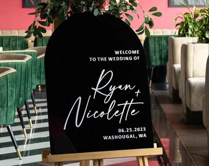 Shiny Black Arched Acrylic, Arched Welcome Sign, Black Acrylic Sign ...