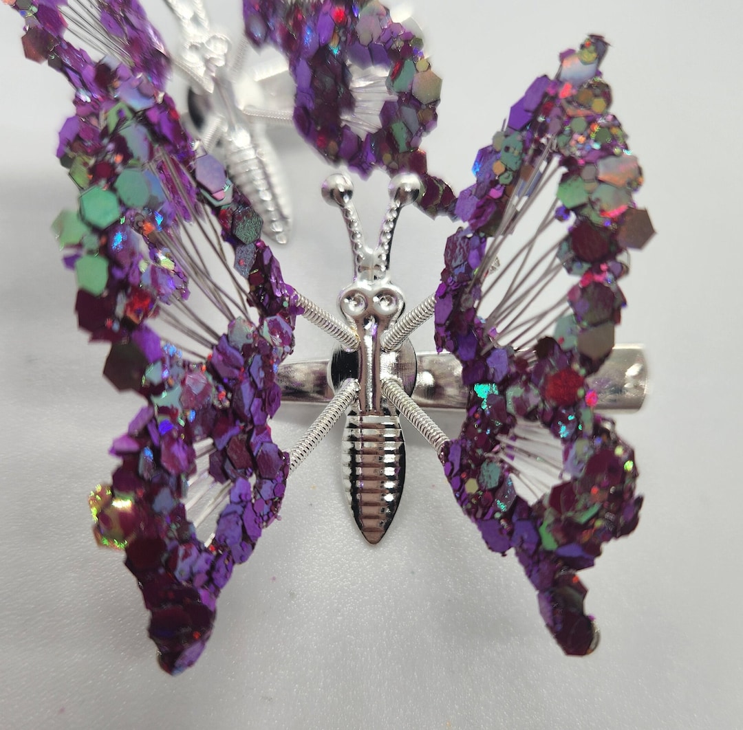 Purple Pair of Glitter Butterfly Moving Hair Clips - Etsy