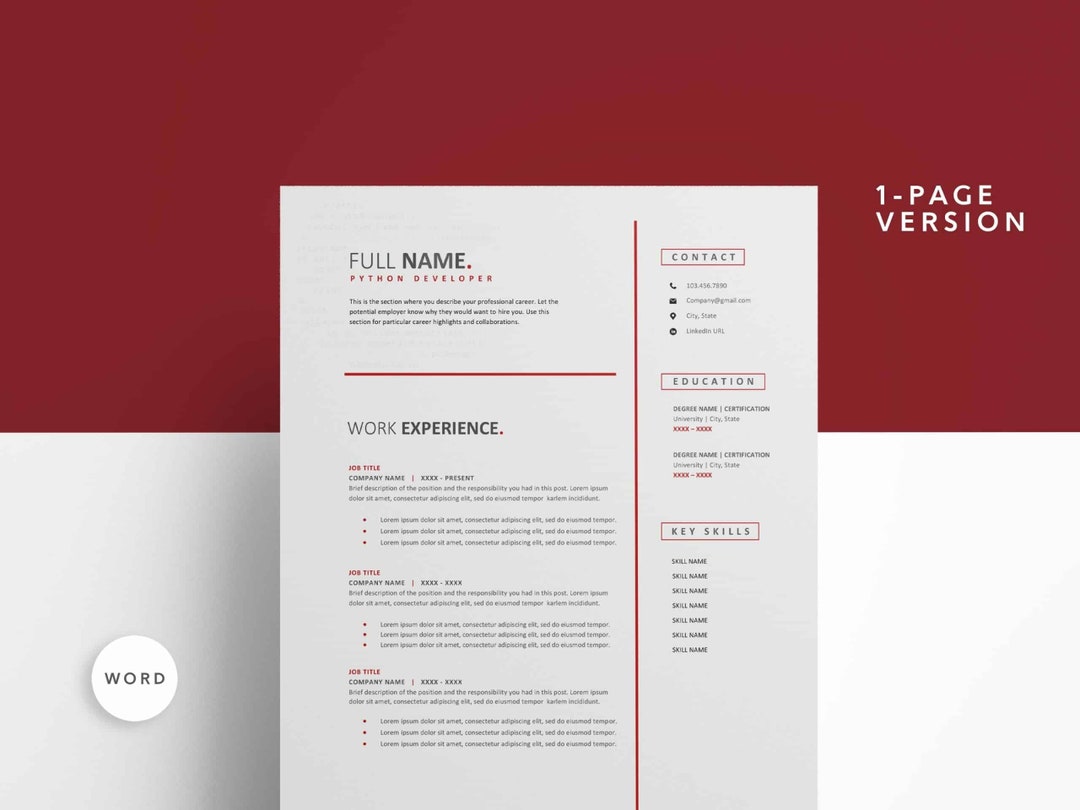 Python Developer Resume Template - Etsy