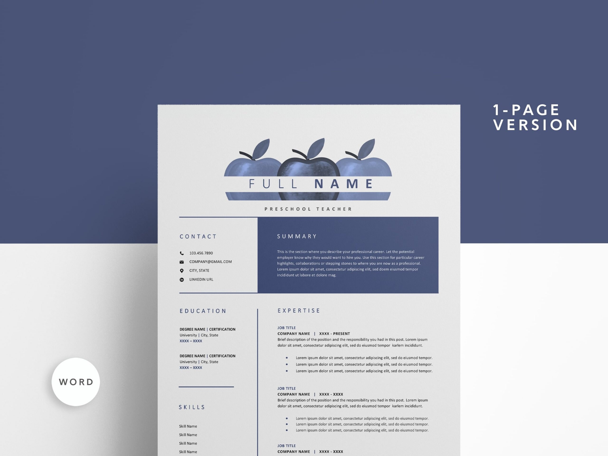 Preschool Teacher Resume Template + Cover Letter & References Page - Etsy