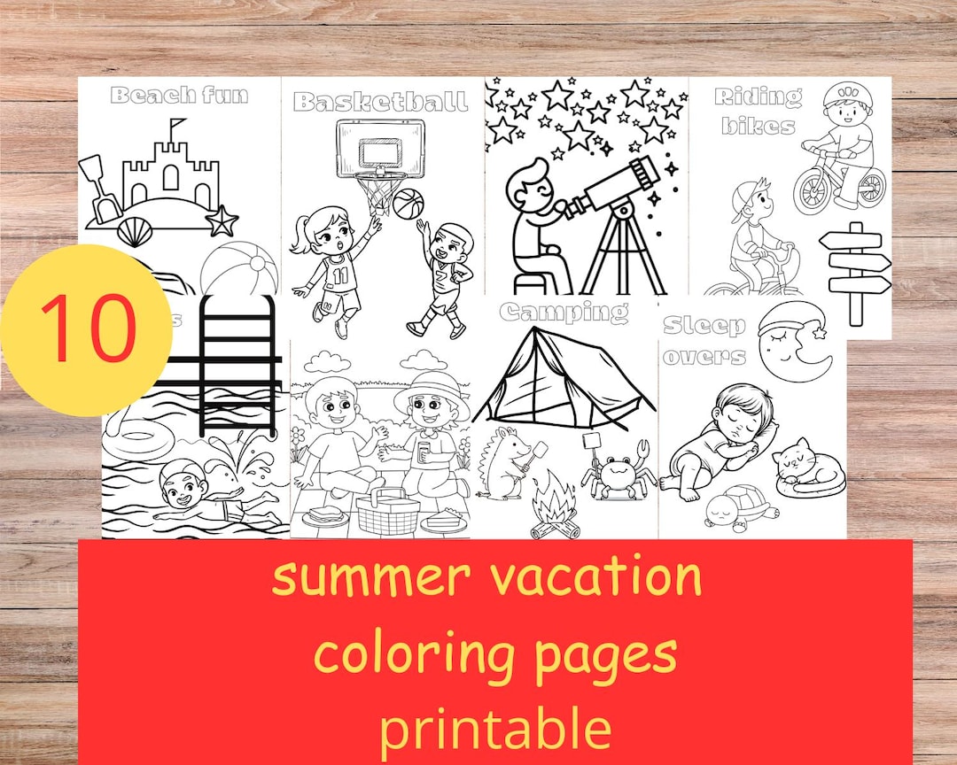 Summer Vacation Coloring Pages: 10 Fun Kids' Activity Sheets (instant ...