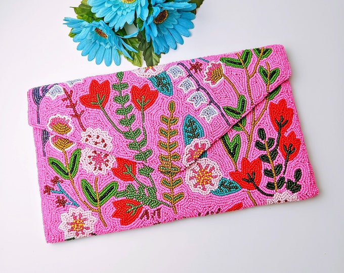 Double Side Beaded Clutch Purse Pink Beaded Clutch Beaded - Etsy