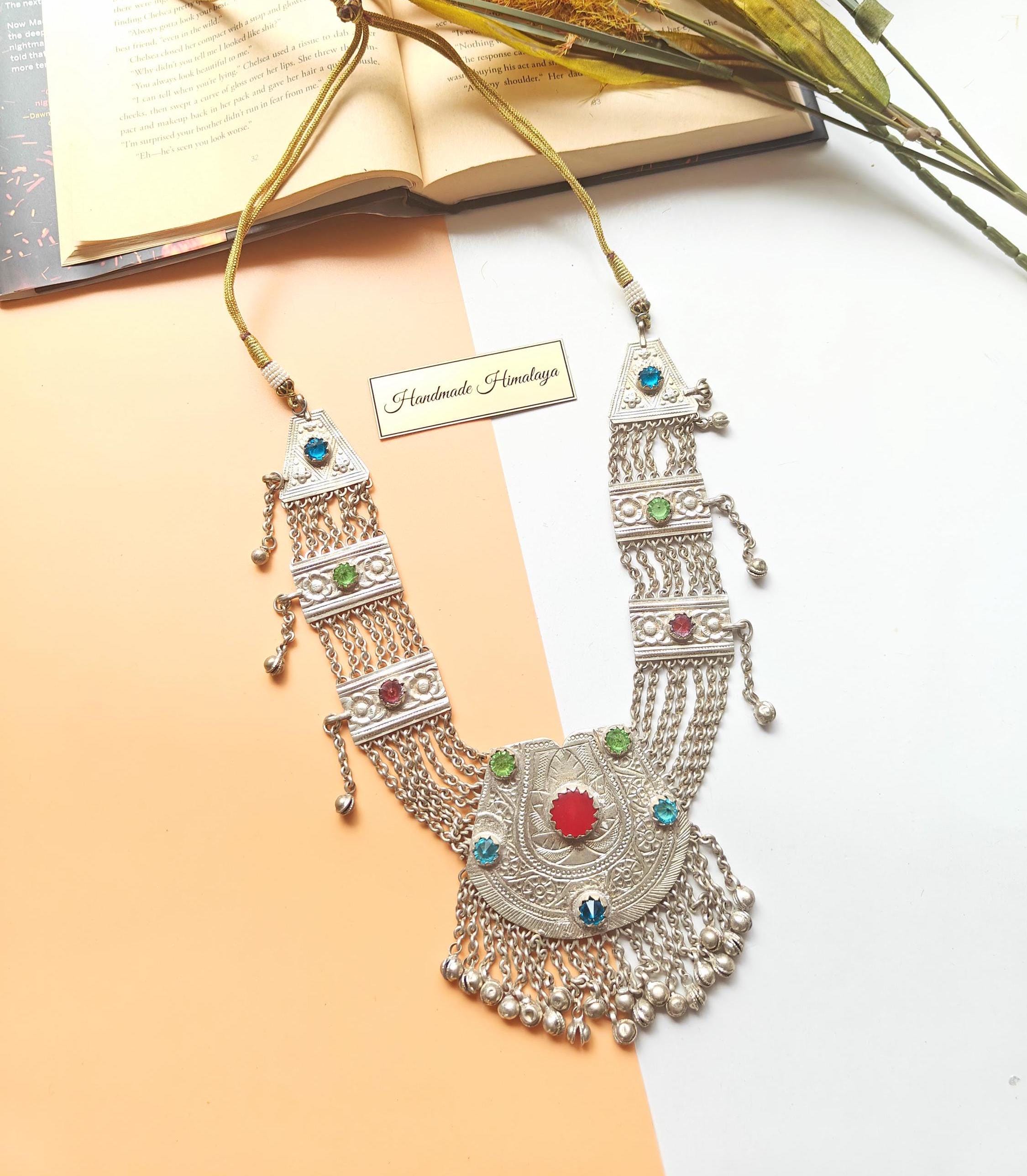 Kashmiri Vintage Necklace Silver Color Choker Handmade Ethnic Tribal Jewelry Boho Statement Necklace for Women