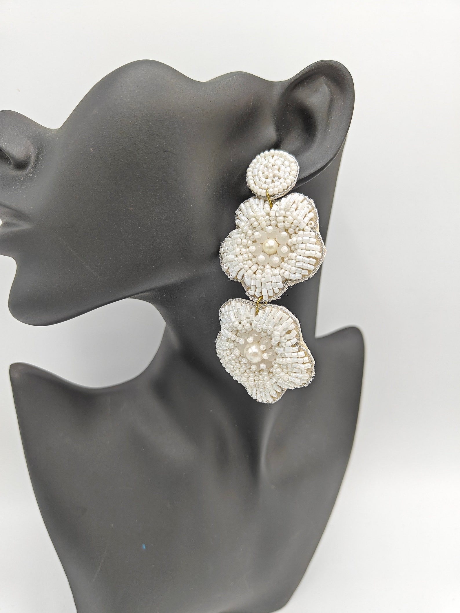 White Beaded Earrings, White Bridal Beaded Earrings, Boho Jewelry ...