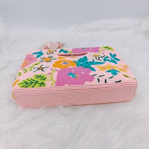 Double Side Beaded, Pink Beaded Clutch, Pink Beaded Tote Bag, Beaded ...