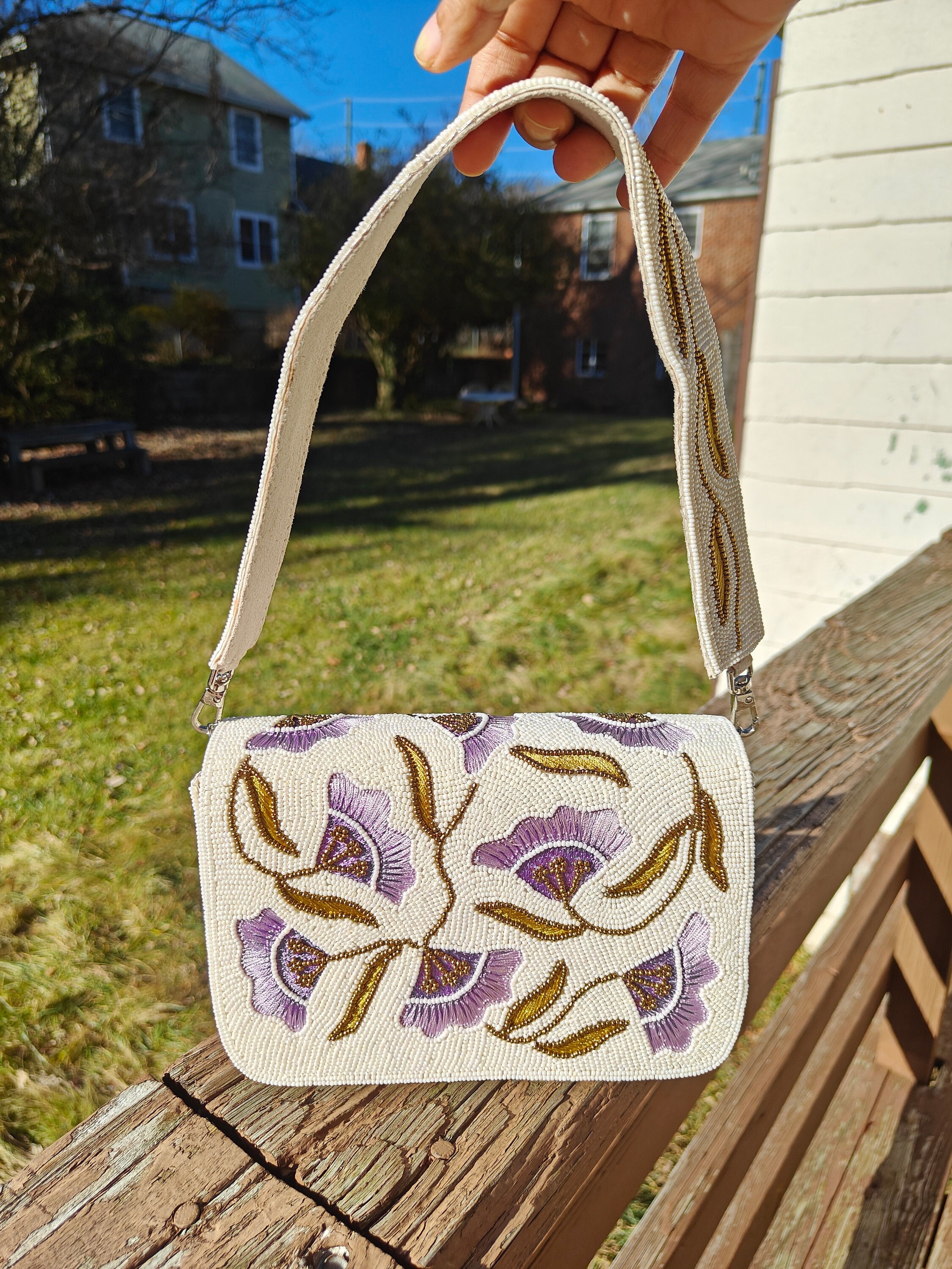 White Beaded Clutch, White Beaded Purse, Beaded Purse, Beaded Bag ...