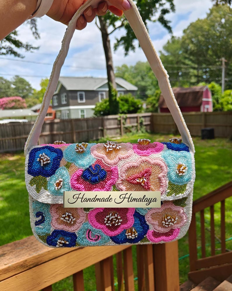 Floral Beaded Bag | 3D Colorful Pastel Flower Wedding Bridal Shoulder ...
