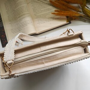 Pearl White Beige Bridal Floral Handbag, Beaded Clutch Purse, Shoulder ...