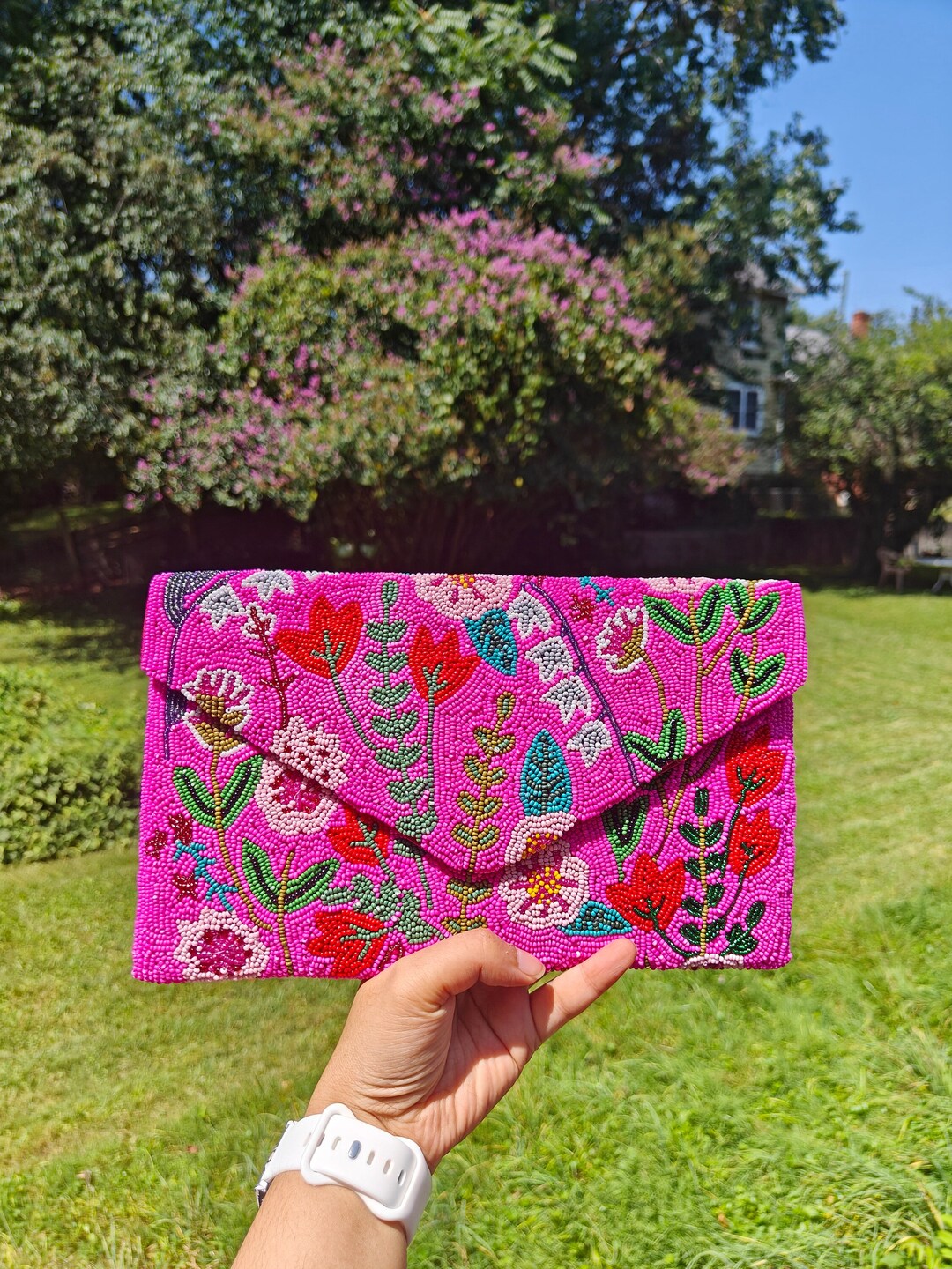 Double Side Beaded Clutch Purse, Pink Beaded Clutch, Beaded Purse ...