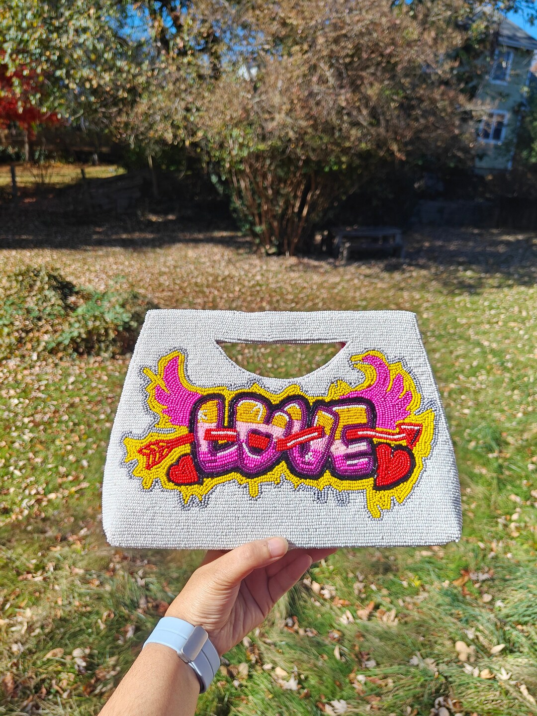Double Side Beaded, Graffiti Beaded Clutch, Love Beaded Tote Bag ...