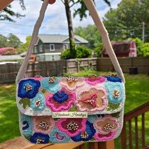 Floral Beaded Bag | 3D Colorful Pastel Flower Wedding Bridal Shoulder ...
