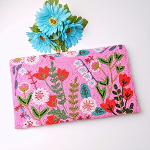 Double Side Beaded Clutch Purse, Pink Beaded Clutch, Beaded Purse ...