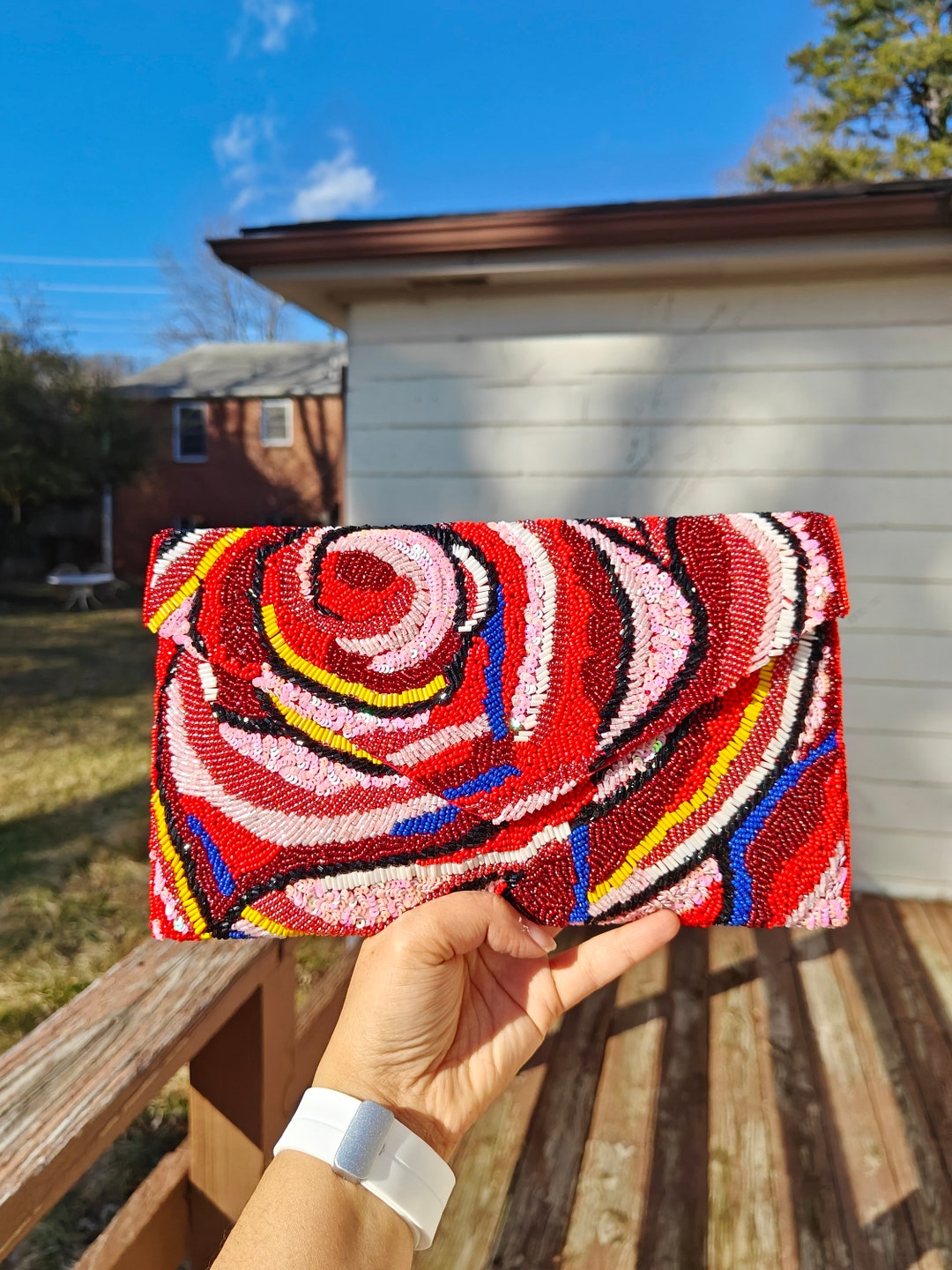 Double Side Beaded, Rose Beaded Purse, Beaded Clutch Purse, Beaded ...