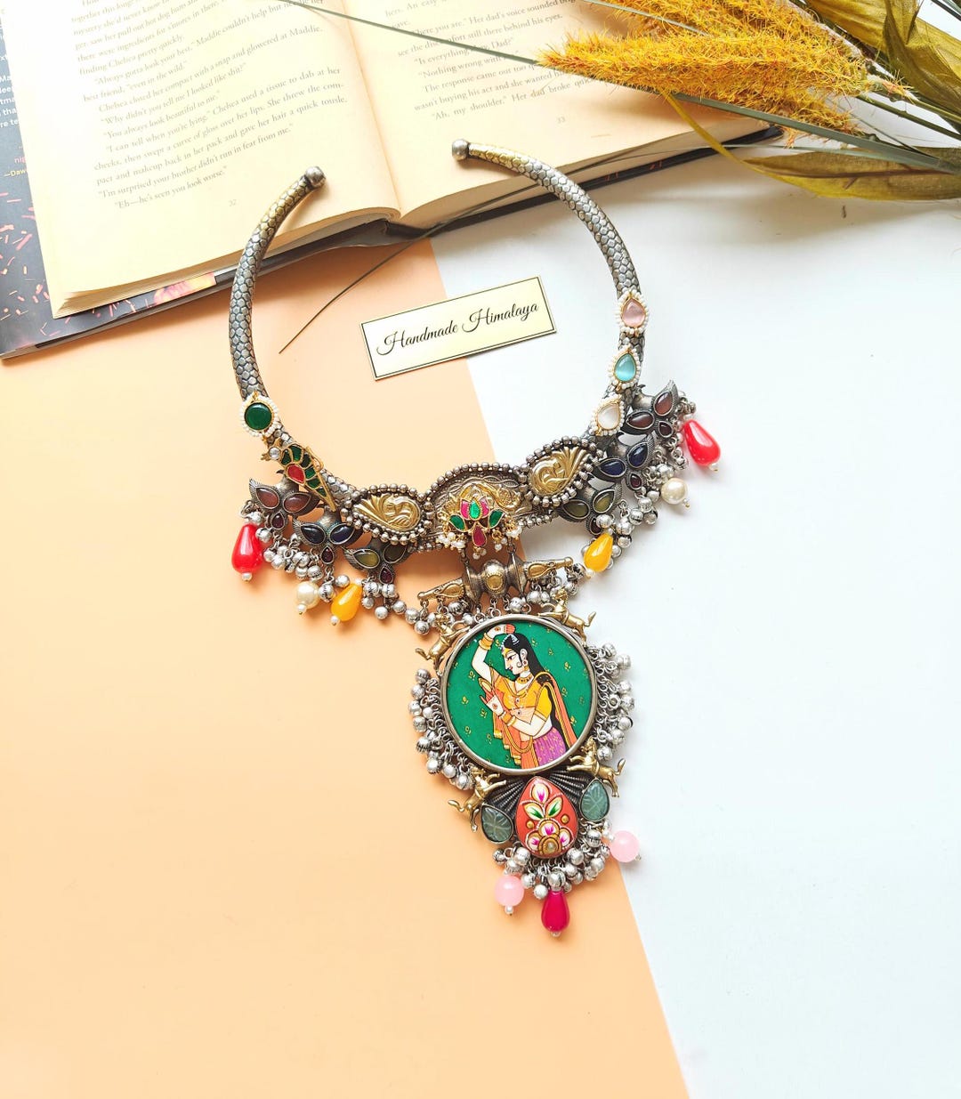 Dual Tone Brass Choker | Silver Gold Fusion Hasli Necklace With Center ...