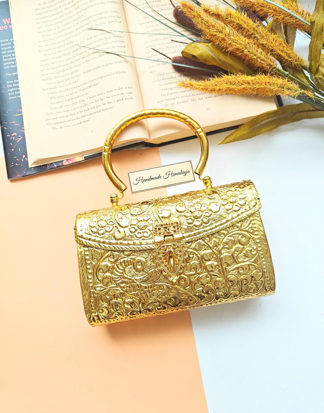 Gold Metal Purse, Indian Bridal Bag, Chic Brass Handbag for Evening ...