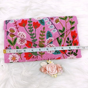 Double Side Beaded Clutch Purse, Pink Beaded Clutch, Beaded Purse ...