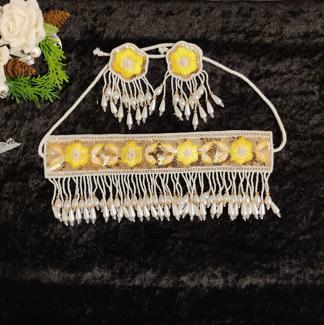 Yellow Beaded Choker Set, Beaded Choker Set, Statement Choker, Yellow ...