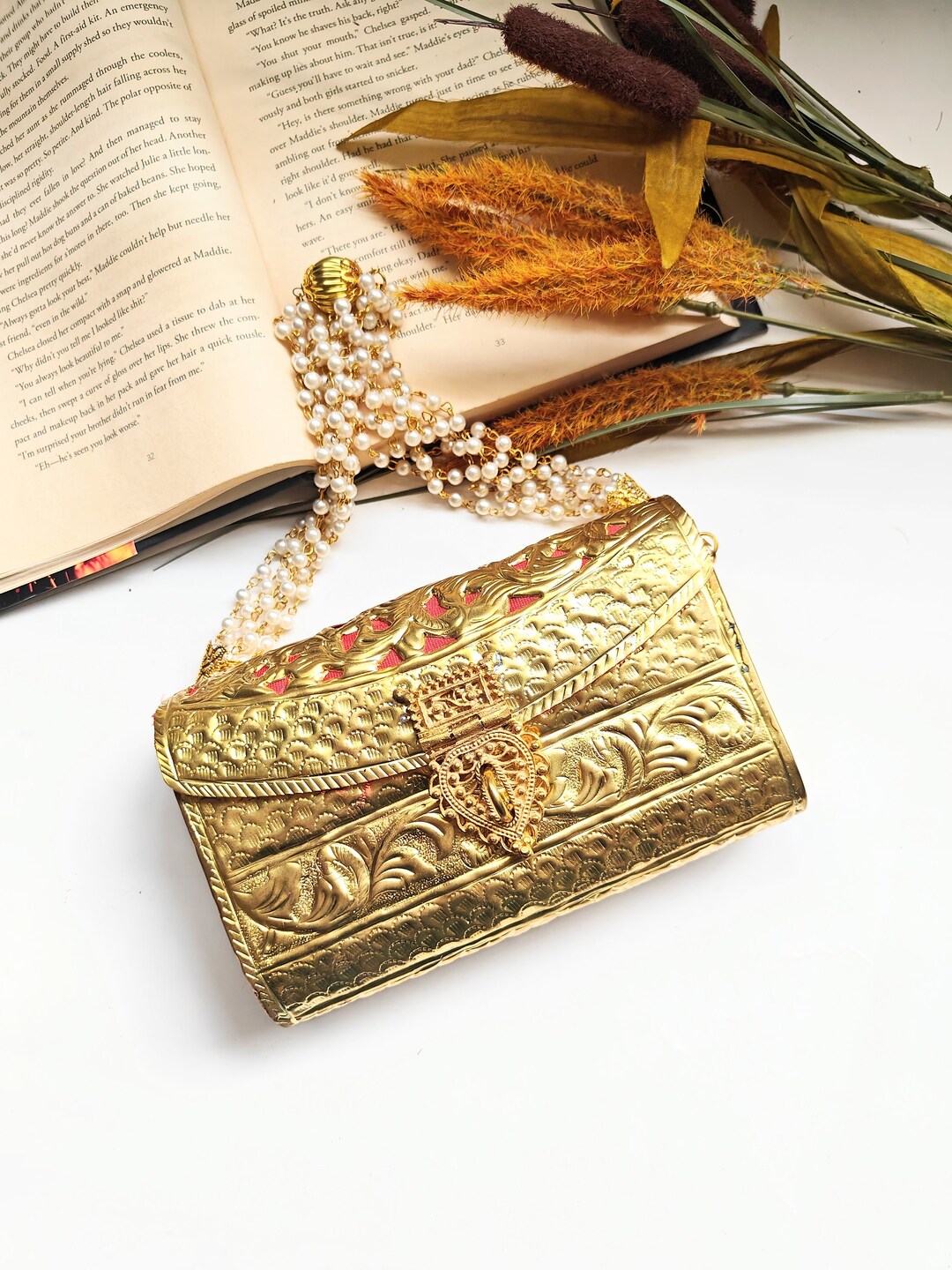 Golden Brass Potlibag, Brass Clutch Purse, Metal Clutch Handbag, Boho ...