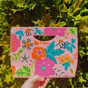 Double Side Beaded, Pink Beaded Clutch, Pink Beaded Tote Bag, Beaded ...