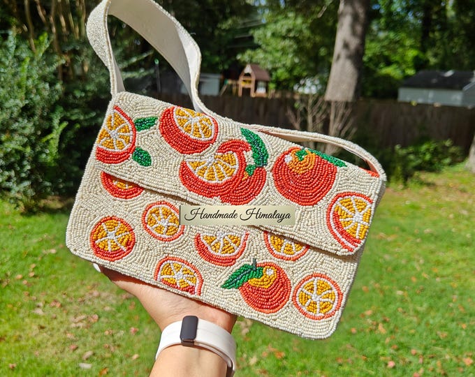 Orange Beaded Shoulder Bag: Citrus Fruit Embroidered Purse - Etsy
