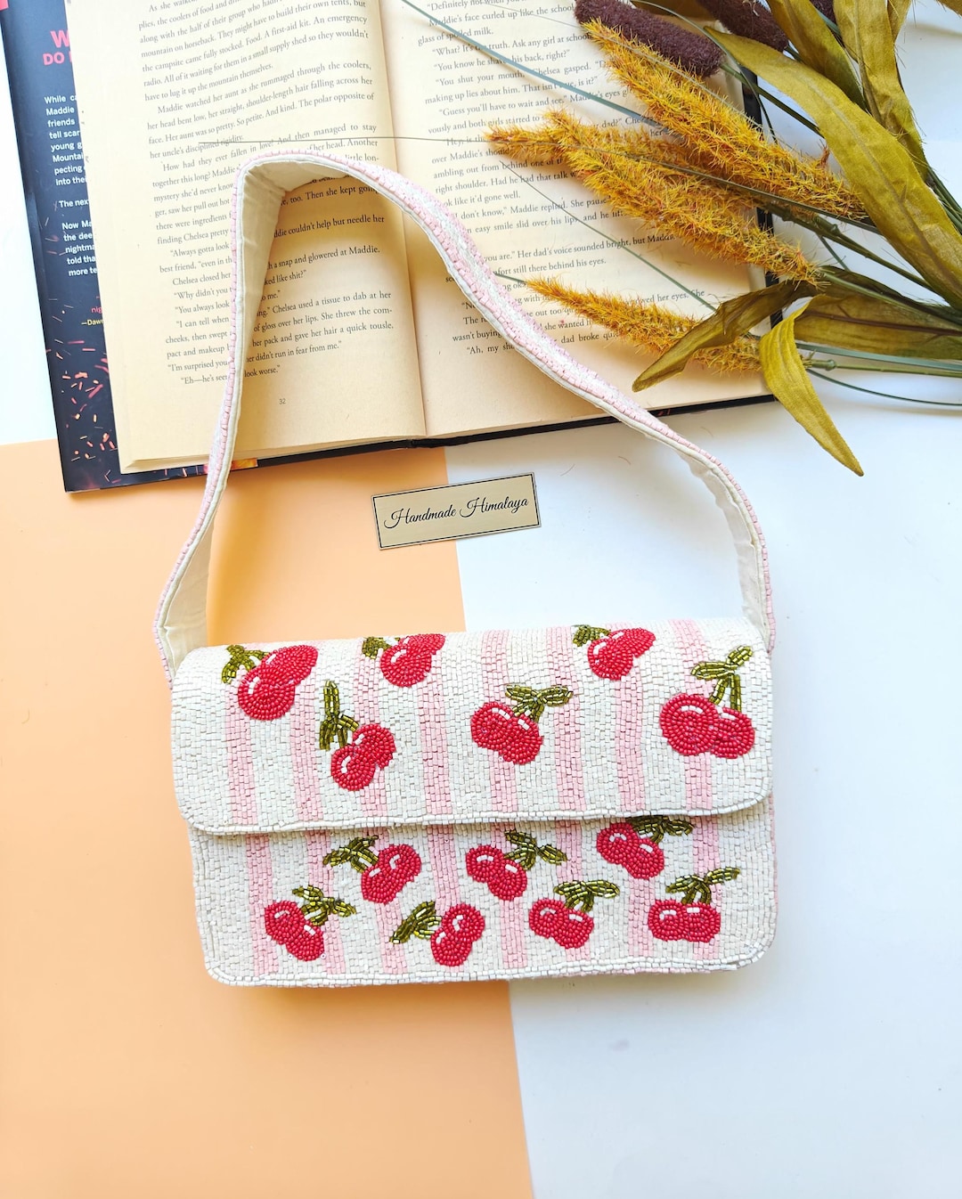 Beaded Bag, Cherry Beaded Handbag, Shoulder Bags, Beaded Shoulder Bag ...