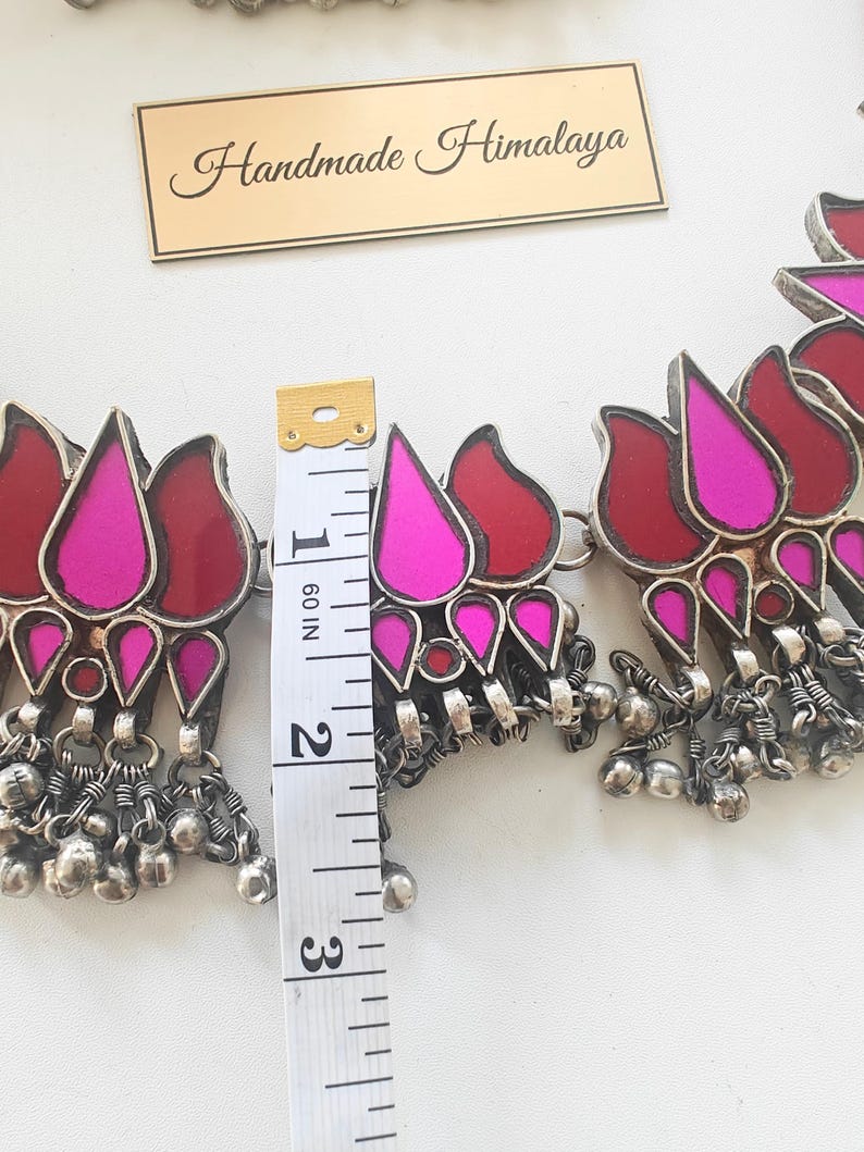 Hot Pink Glass Tribal Choker | Lotus Afghan Kuchi Necklace Earrings ...