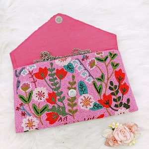 Double Side Beaded Clutch Purse, Pink Beaded Clutch, Beaded Purse ...