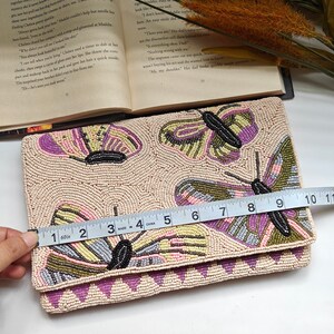 Butterfly Beaded Clutch, Seedbead Crossbody Purse, Shoulder Bag, Pink ...