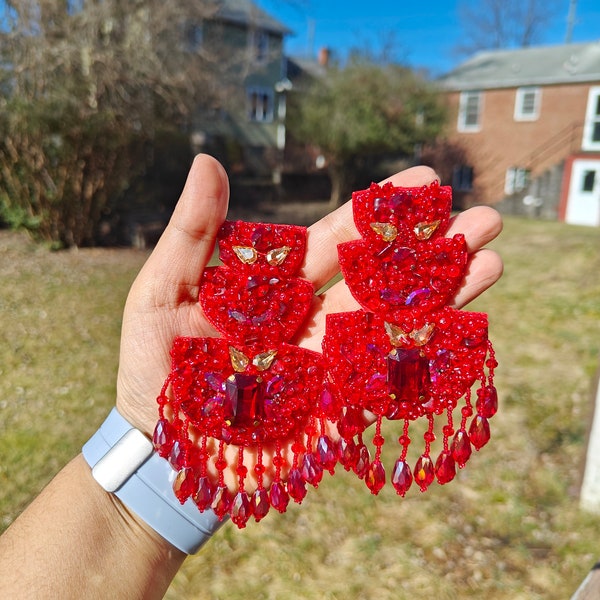 Red Crystal Earrings - Etsy