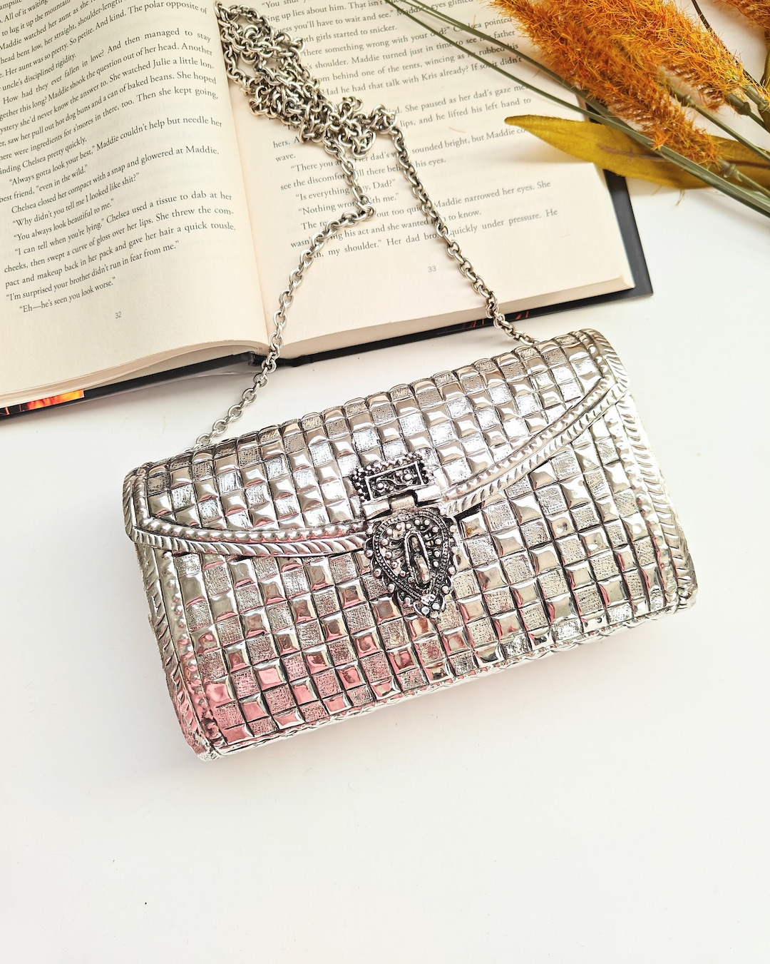 Brass Clutch Bag, Silver Color Metal Bag, Antique Brass Purse Bag ...