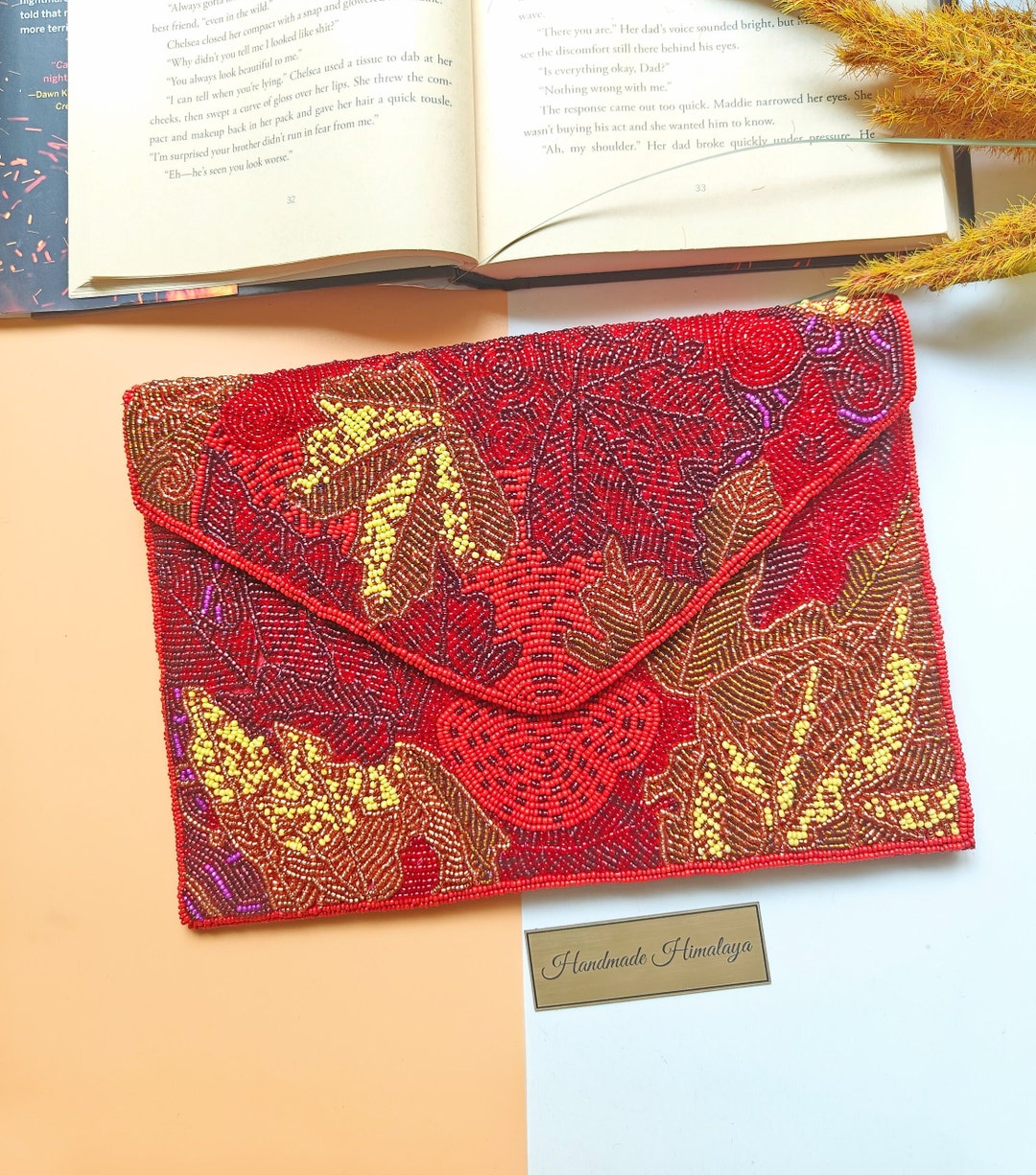 Christmas Red Gold Beaded Purse, Beaded Clutch, Crossbody Holiday ...