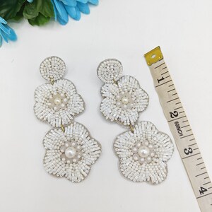 White Beaded Earrings, White Bridal Beaded Earrings, Boho Jewelry ...