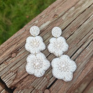 White Beaded Earrings, White Bridal Beaded Earrings, Boho Jewelry ...