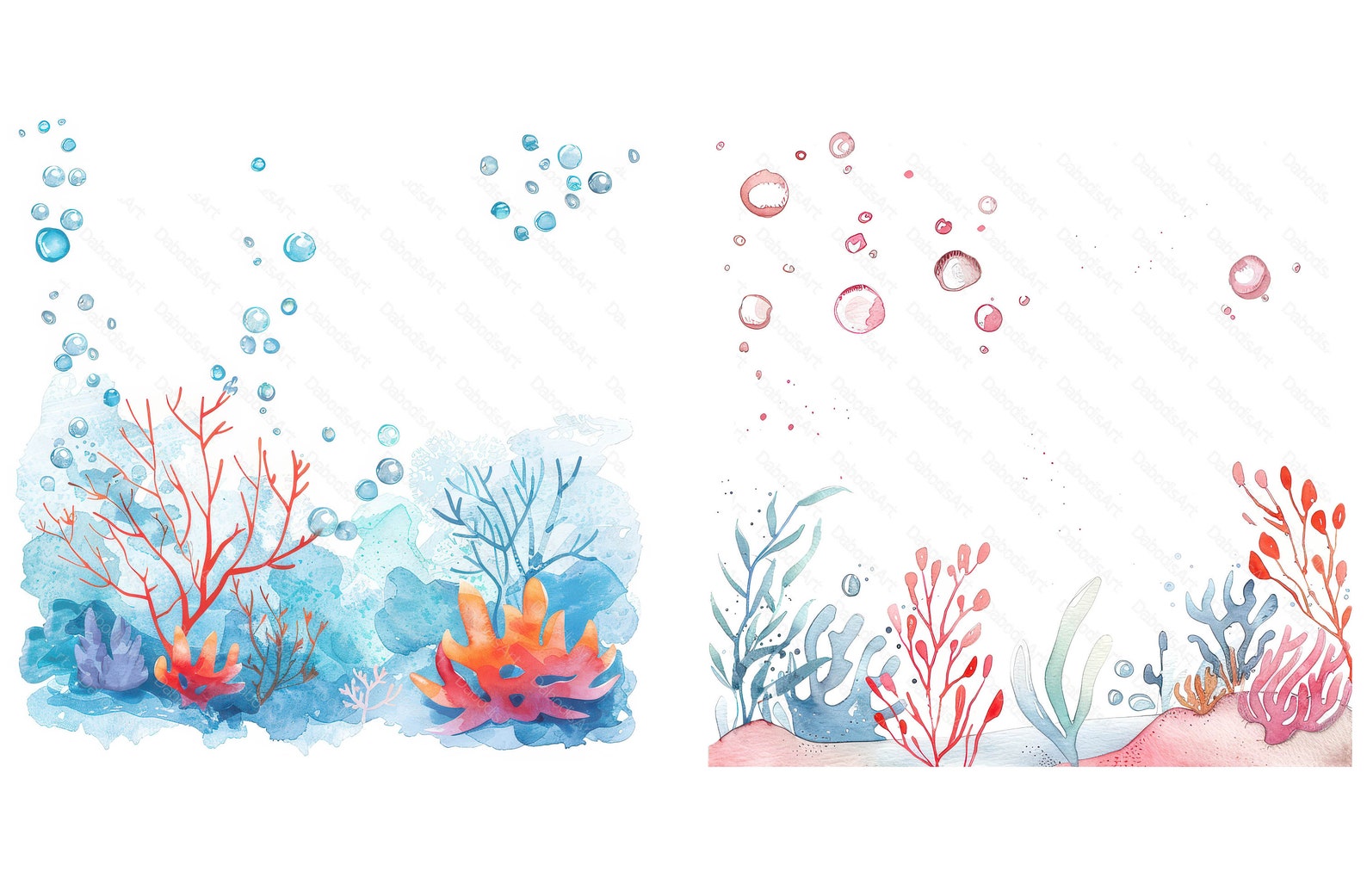20 Watercolor Coral Background. Set 3. Underwater Frame. Seabed With ...