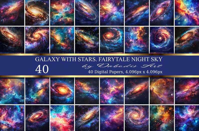40 Space Star Backgrounds. Printable Clipart. Colorful Fantasy Galaxies ...