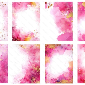 20 Pink Gold Watercolor Frames. Paint Splatter Background. Watercolor ...