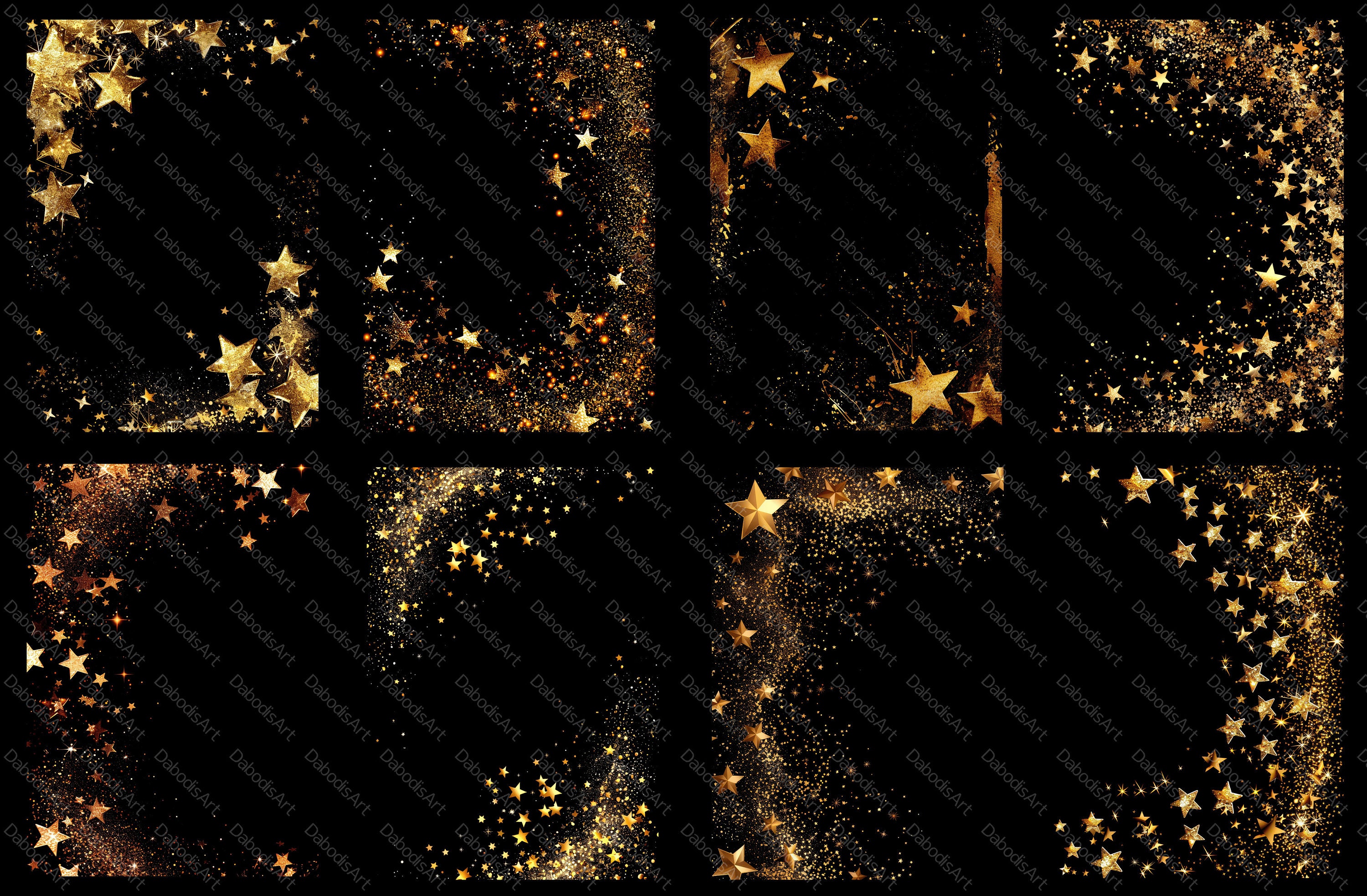 20 Gold Glitter Stars Background. Stars Frame. Glitter Border. Wedding ...