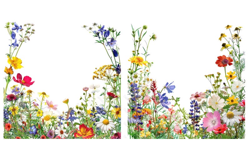 20 Watercolor Wildflower Borders. Set 5. Meadow Flowers and Grasses ...