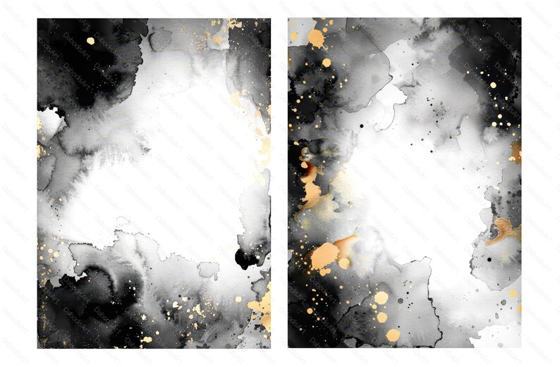 20 Black and Gold Watercolor Frames. Paint Splatter Backgrounds ...