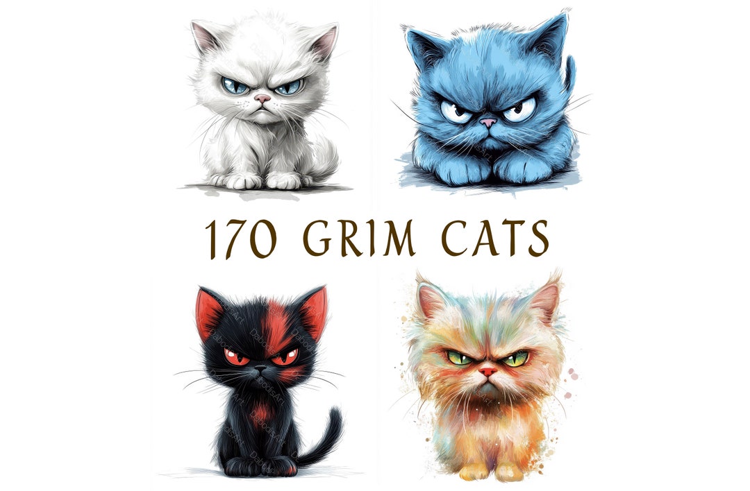 170 Grumpy Cats. Hand Drawn Grumpy Cute Pets. Printable Clipart Bundle ...